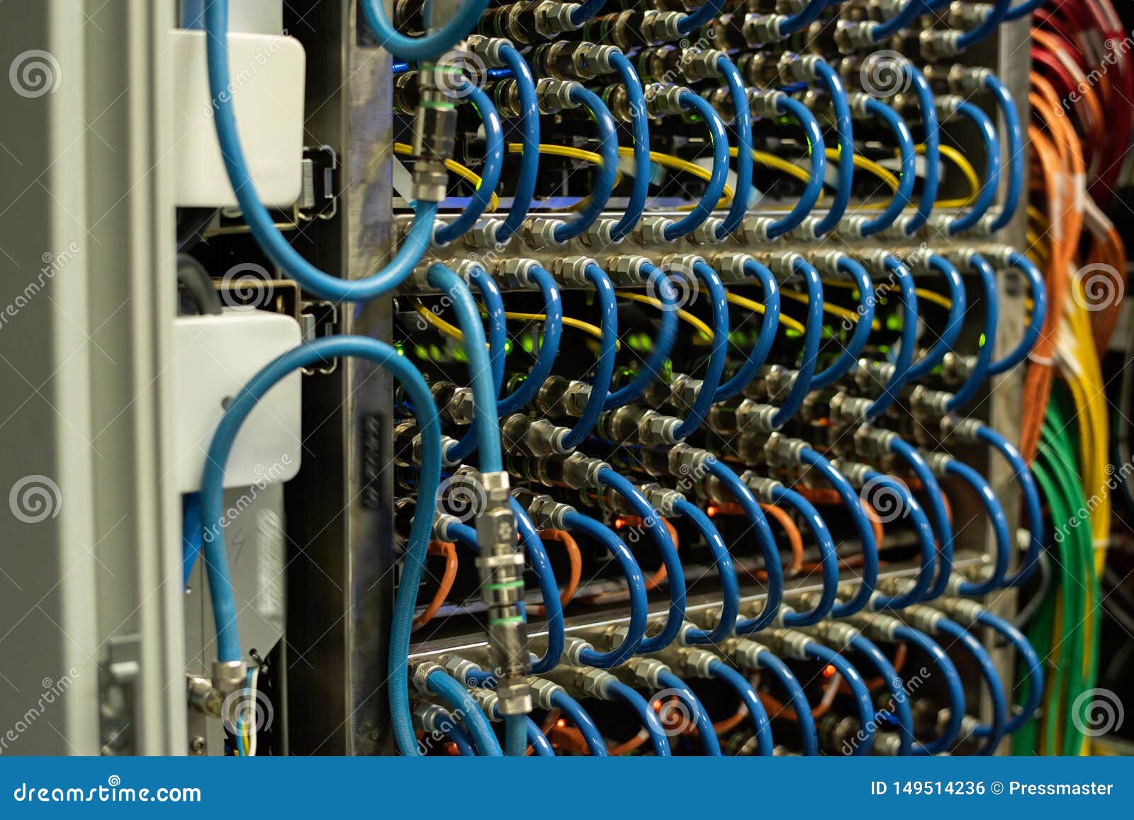 Network panel with cables stock photo. Image of room - 149514236