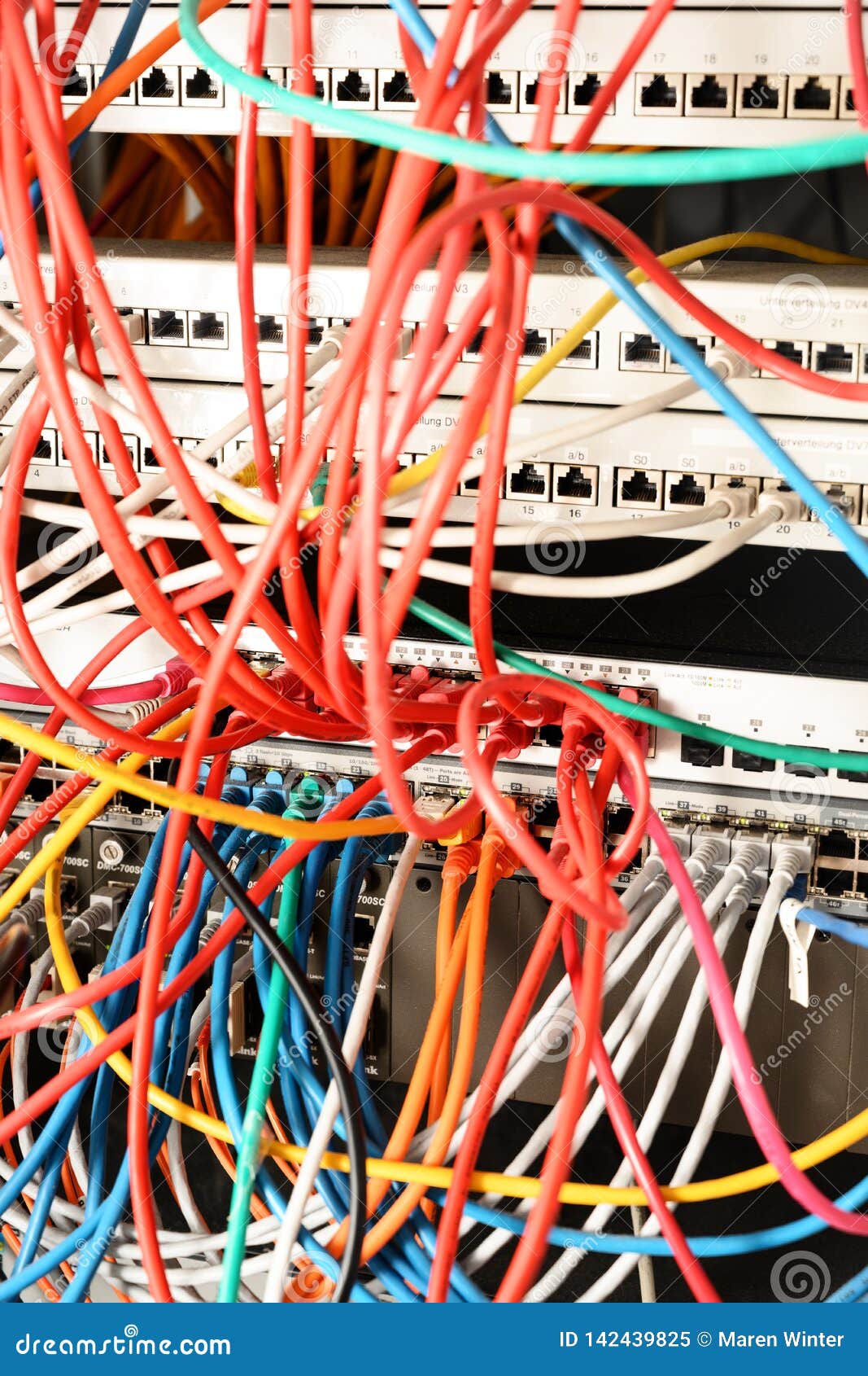 Network Panel from a School Server with Colorful Ethernet Cable on ...