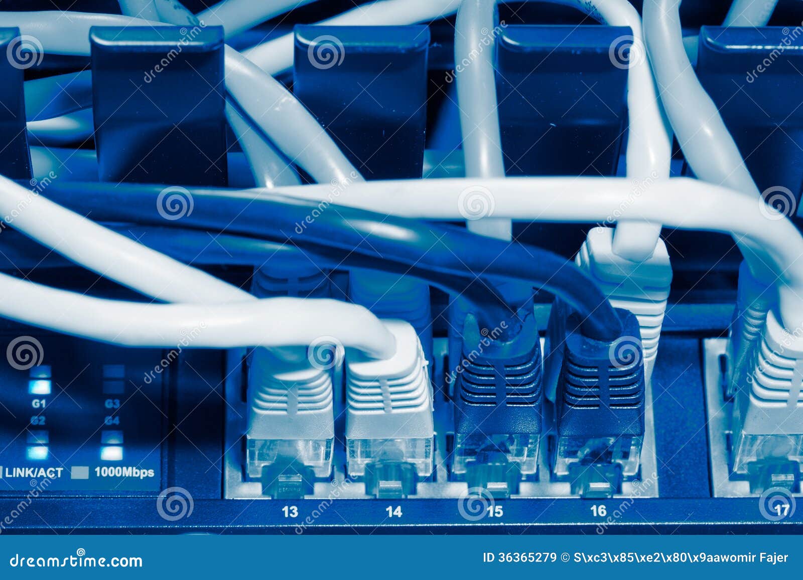 Network Panel, Switch and Cable in Blue Tone Stock Image - Image of ...