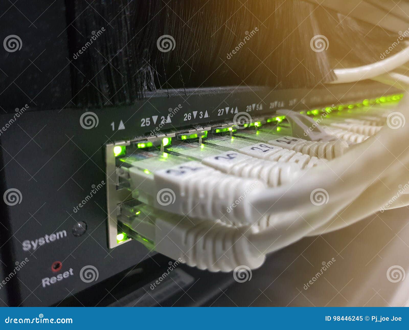 Network Panel, Switch And Internet Cable In Data Center. Black Switch ...