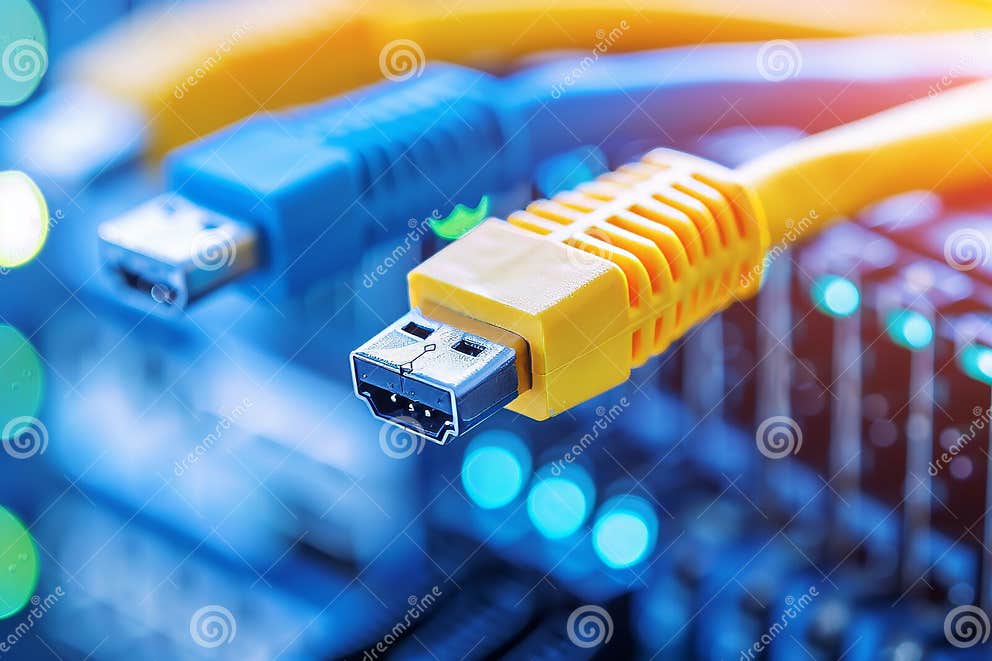 Network Panel and Switch Setup with Cables in Data Center Room for ...