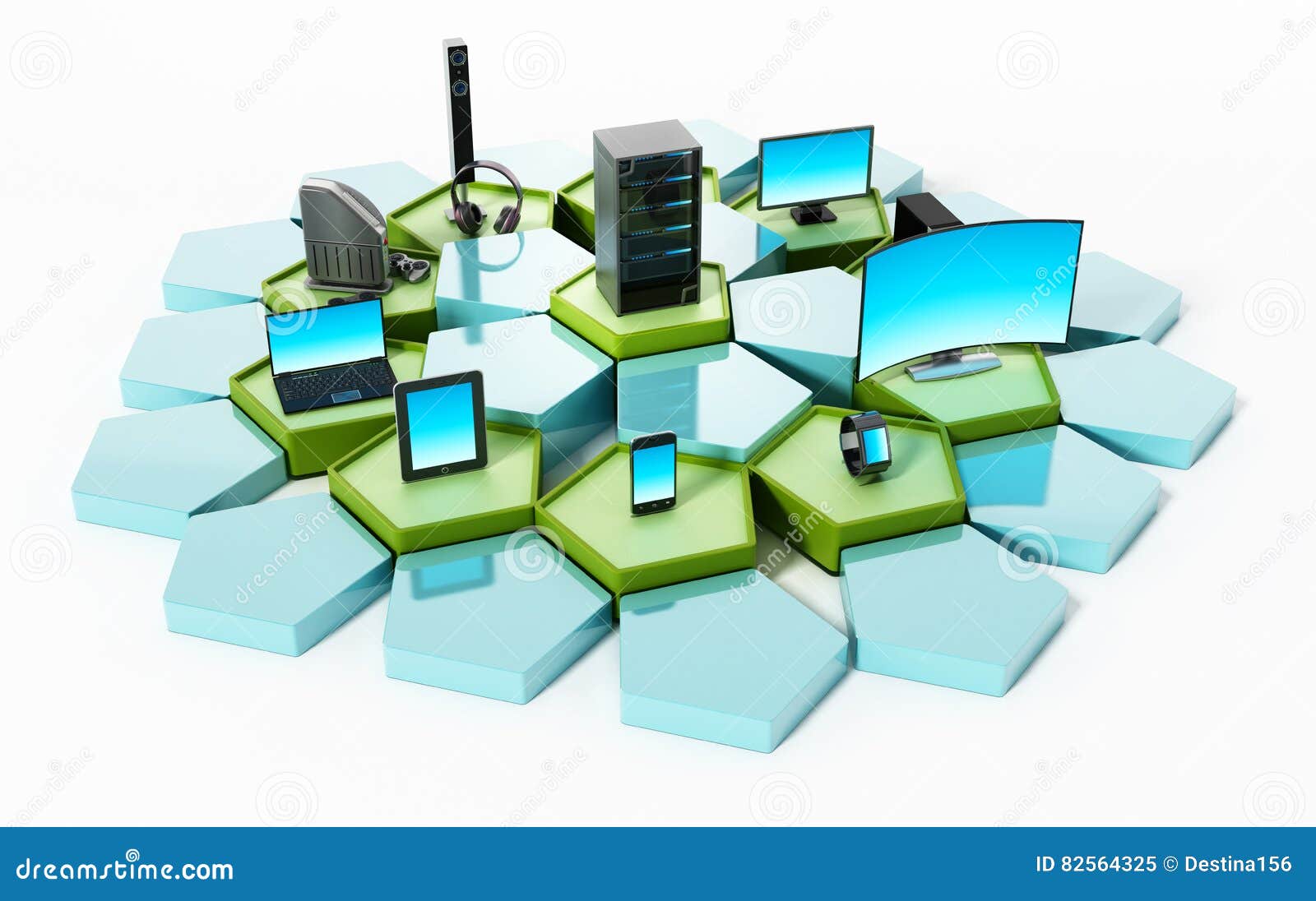 Network with Pentagon Tiles Connecting Electronic Devices. 3D ...
