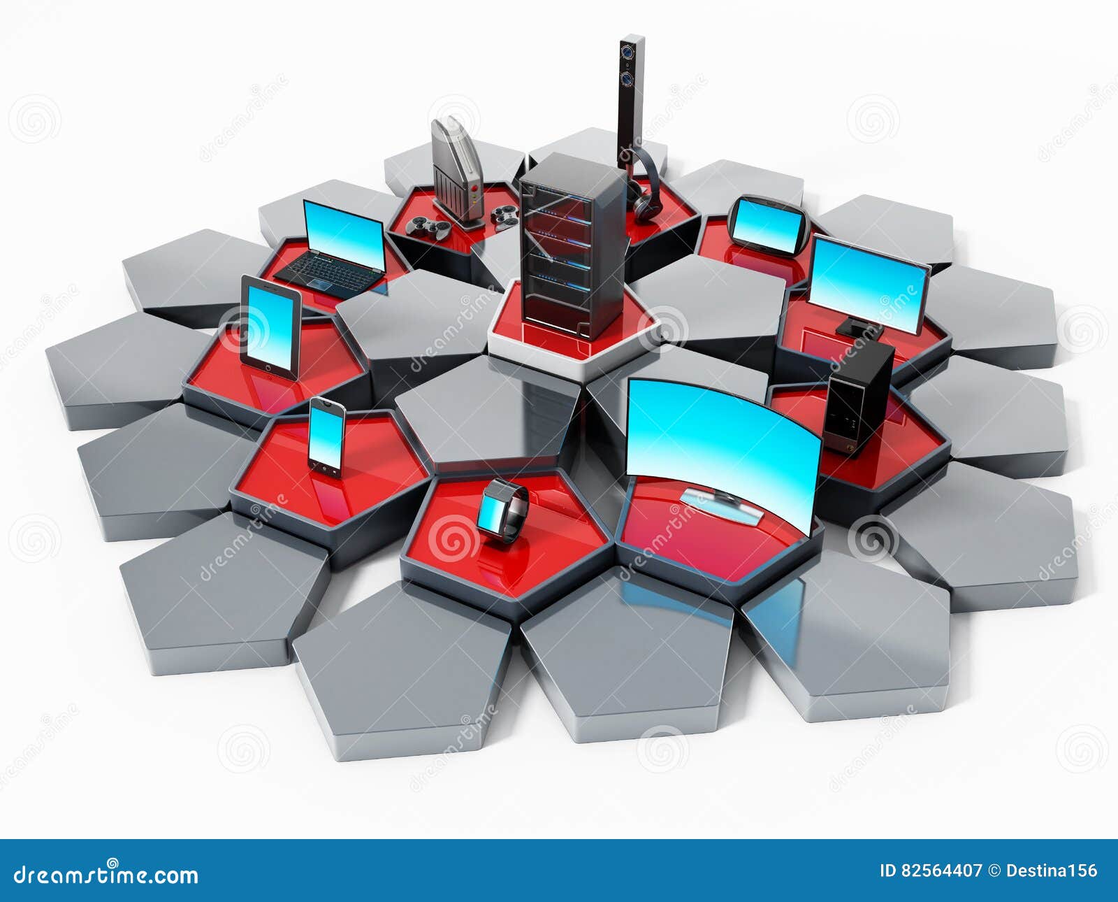 Network with Pentagon Tiles Connecting Electronic Devices. 3D ...