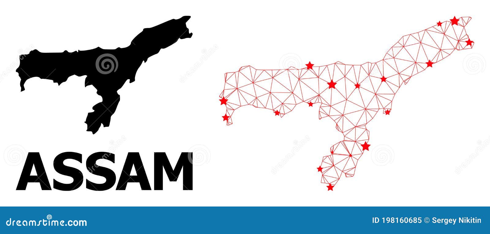 Network Polygonal Map of Assam State with Red Stars Stock Vector ...