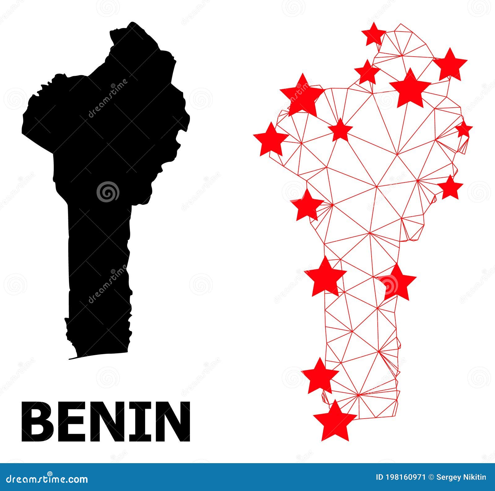 Network Polygonal Map of Benin with Red Stars Stock Vector ...