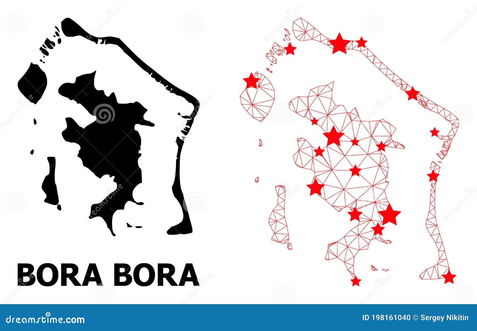 Network Polygonal Map of Bora-Bora with Red Stars Stock Vector ...