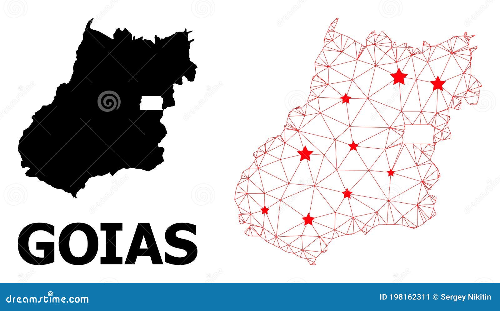 Network Polygonal Map of Goias State with Red Stars Stock Vector ...