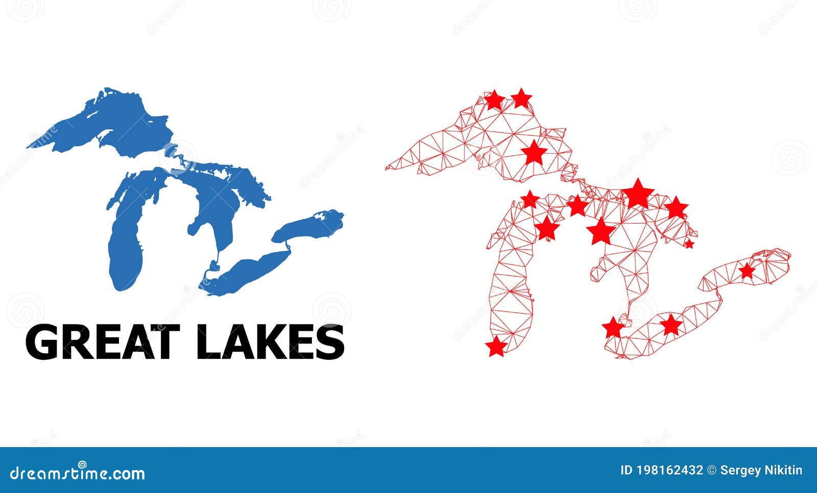 Network Polygonal Map of Great Lakes with Red Stars Stock Vector ...