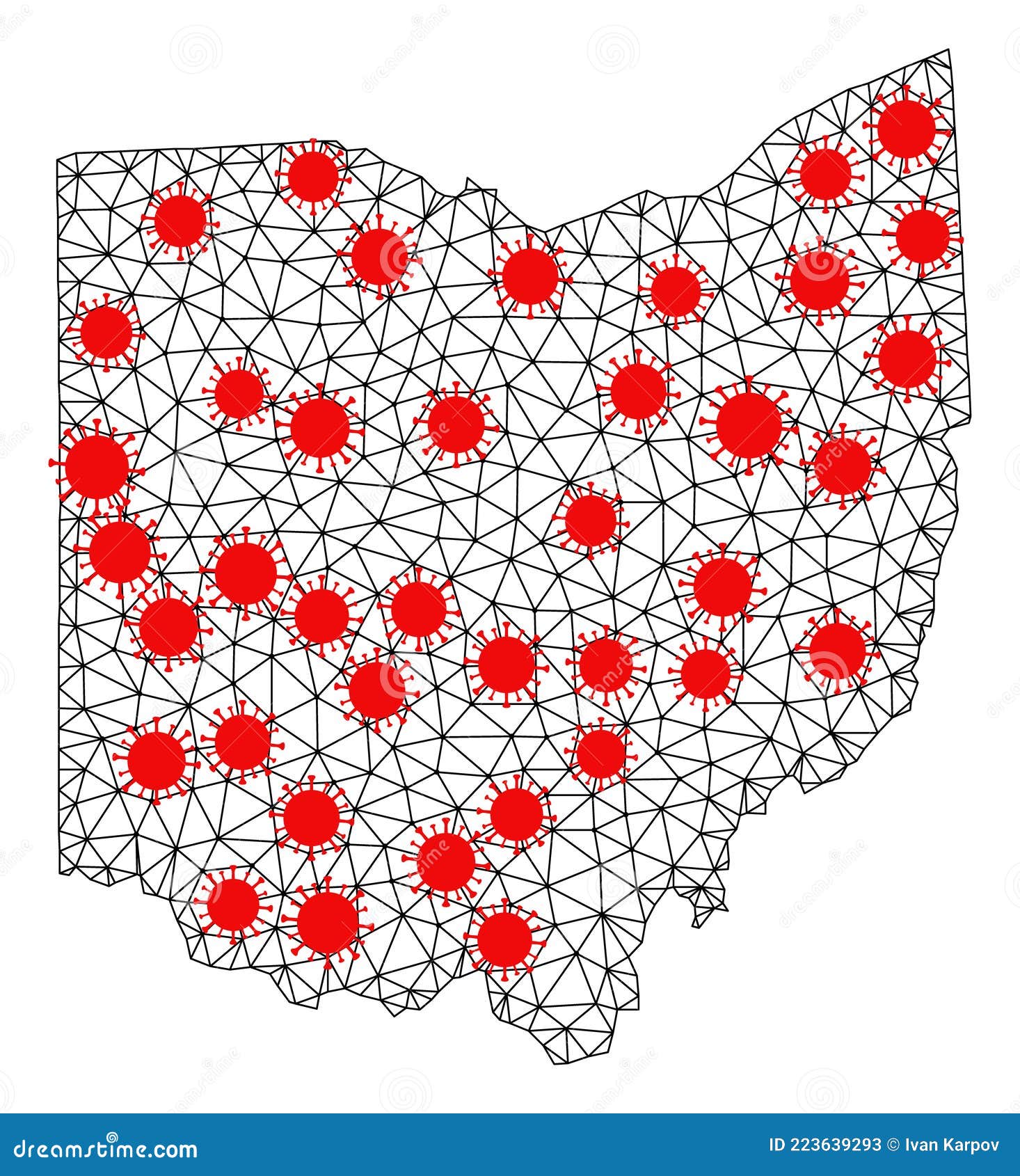 Network Polygonal Map of Ohio State with Red Covid Items Stock Vector ...