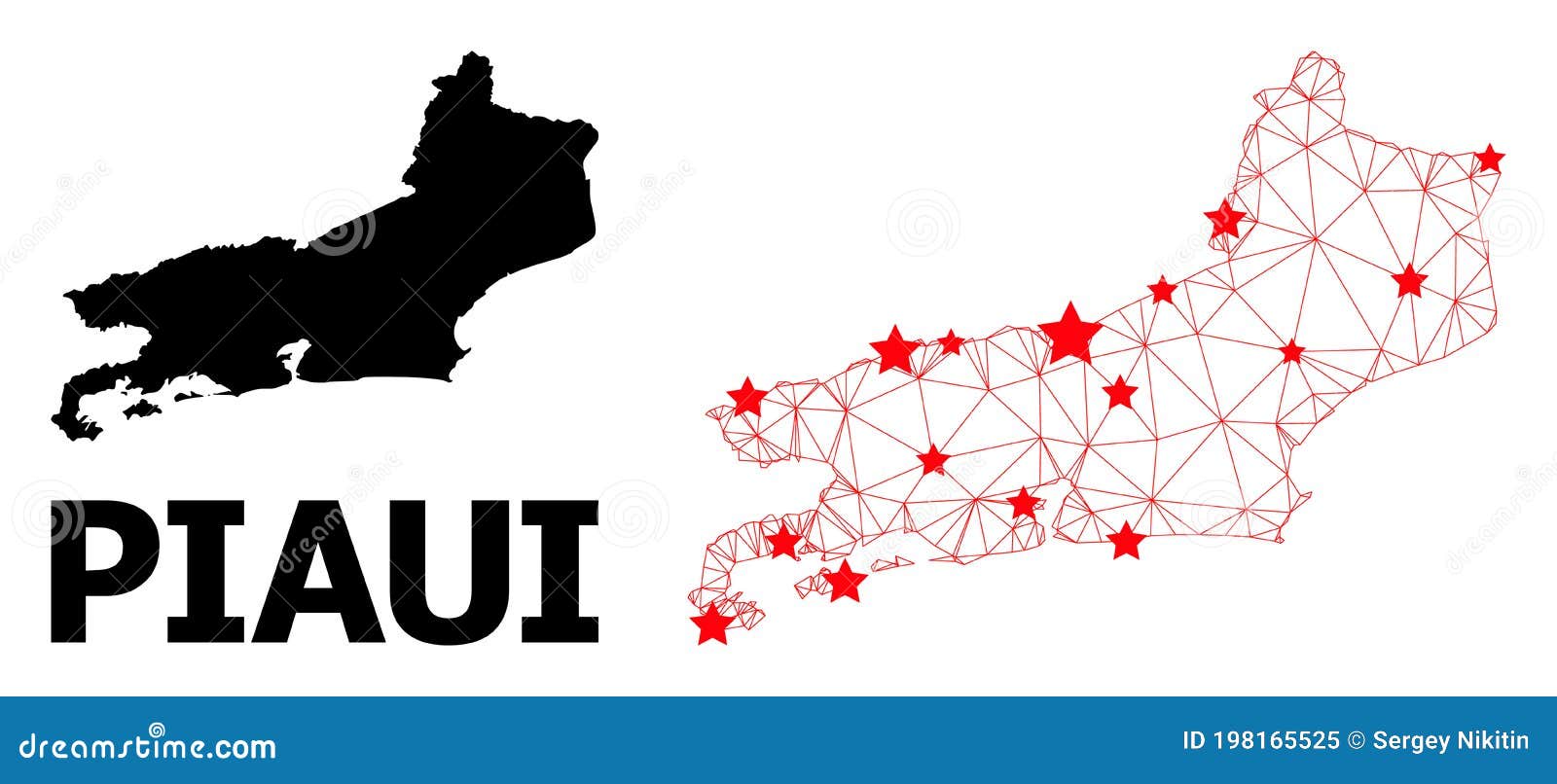 Network Polygonal Map of Piaui State with Red Stars Stock Vector ...