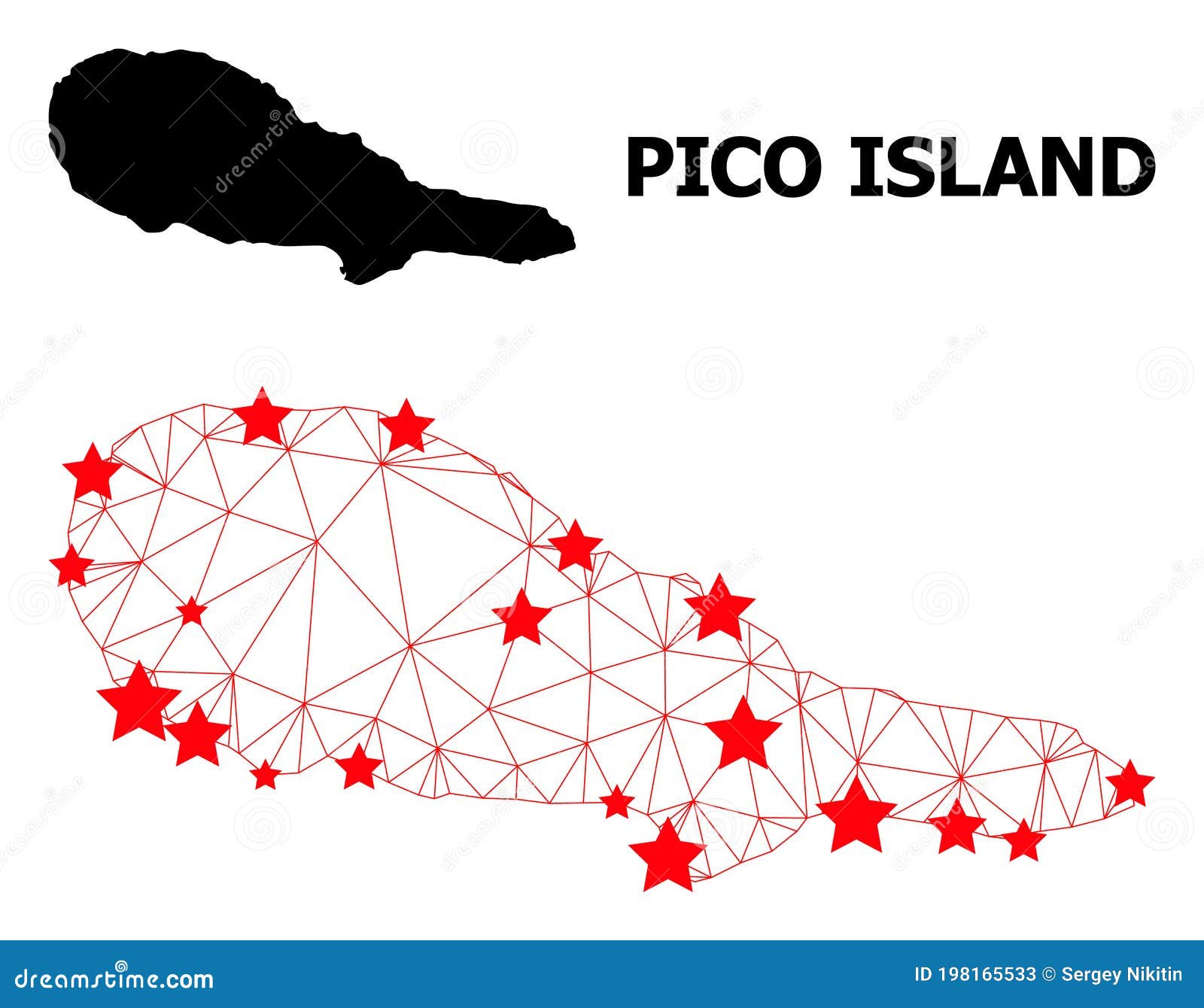 Network Polygonal Map of Pico Island with Red Stars Stock Vector ...