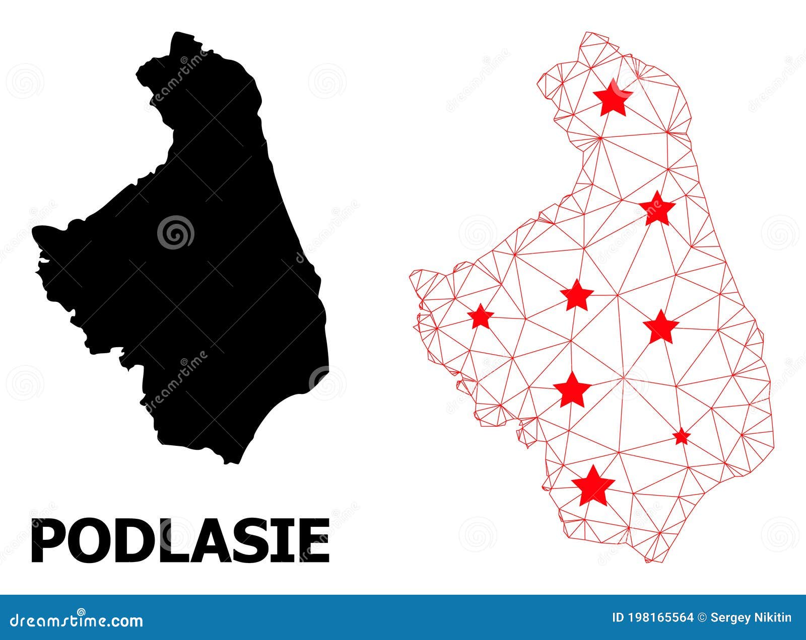 Network Polygonal Map of Podlasie Province with Red Stars Stock Vector ...