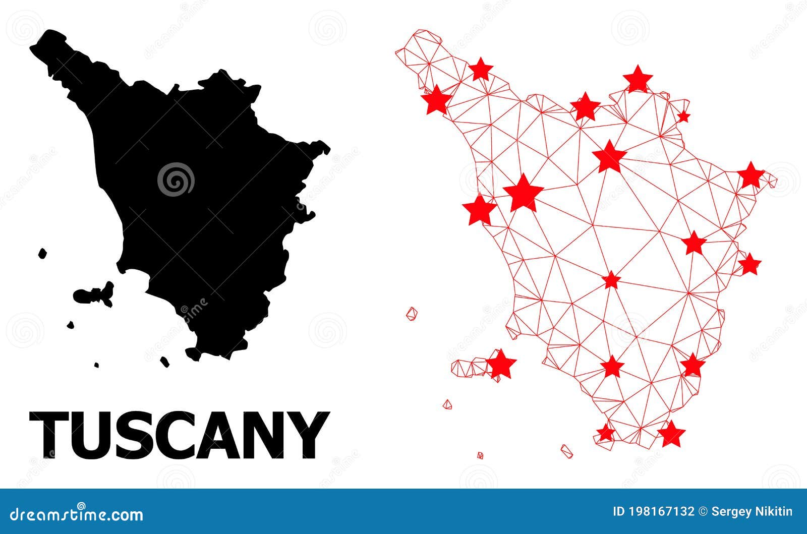 Network Polygonal Map of Tuscany Region with Red Stars Stock Vector ...