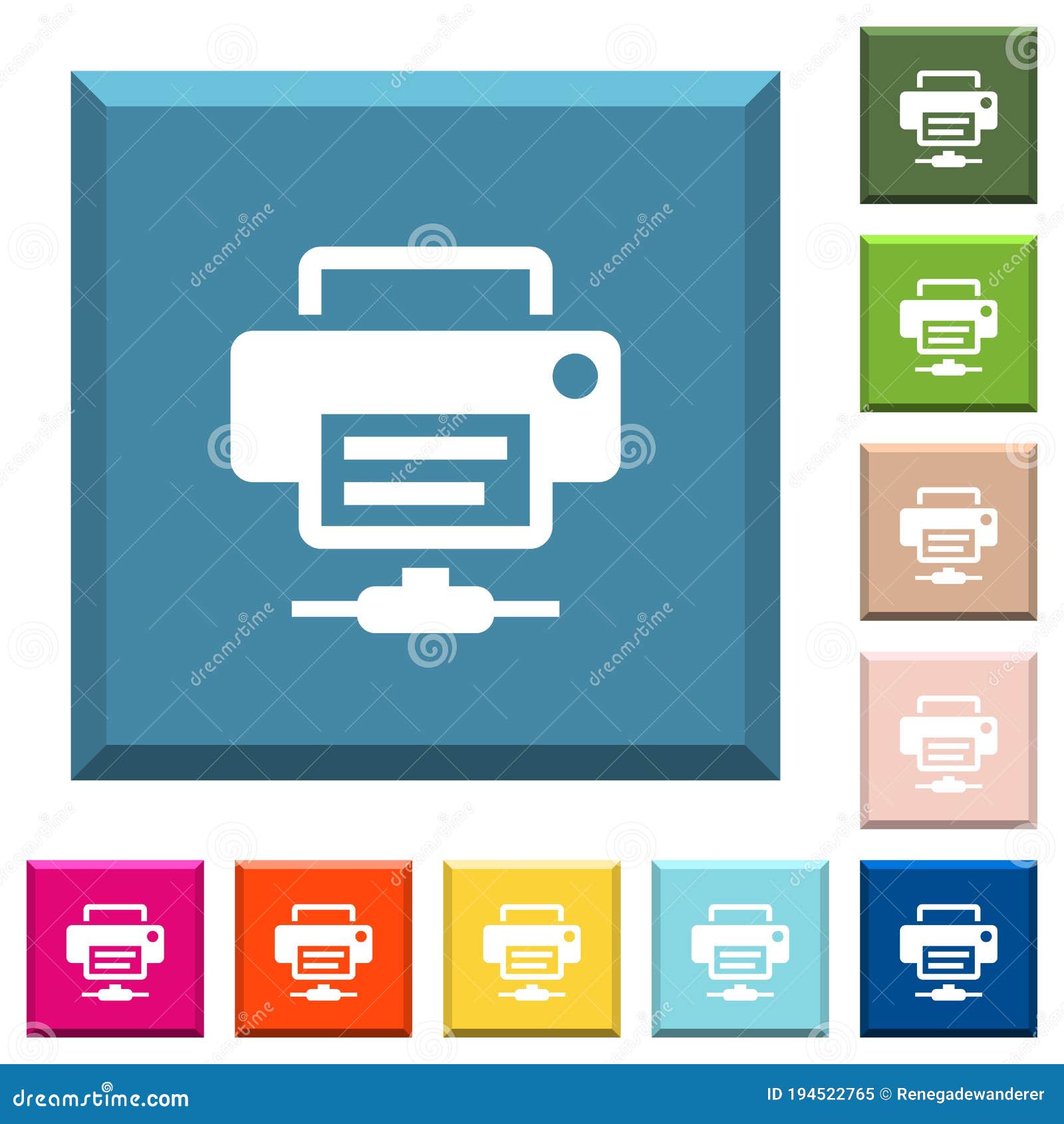Network Printer Engraved Icons On Edged Square Buttons Vector ...