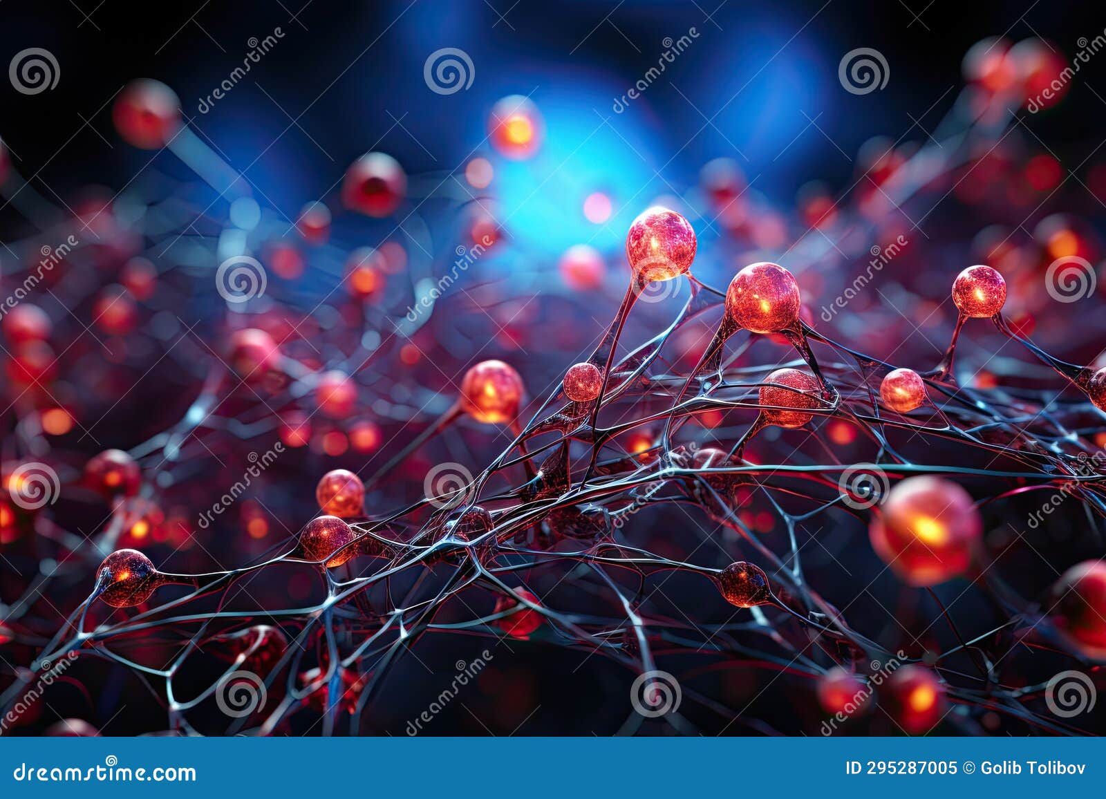 A Network of Red Nerve Cells with a Blue Background Stock Image - Image ...