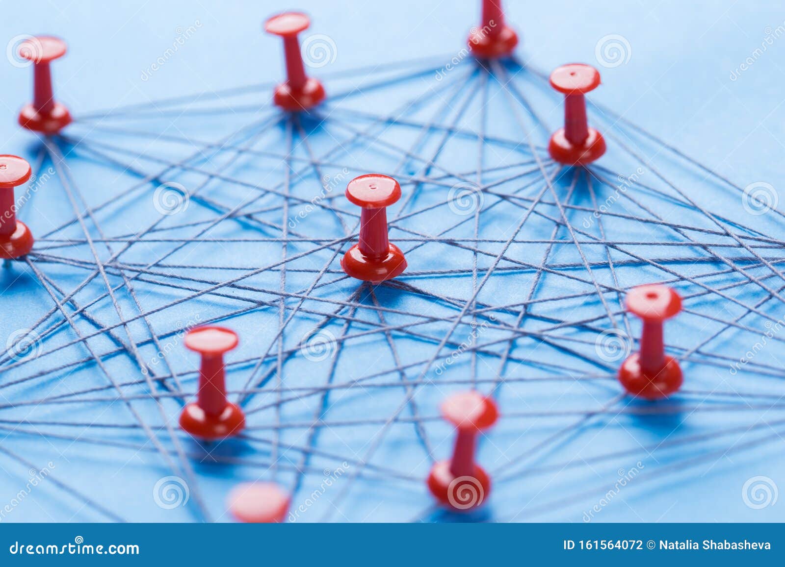 Network with Red Pins and String, an Arrangement of Colorful Pins ...