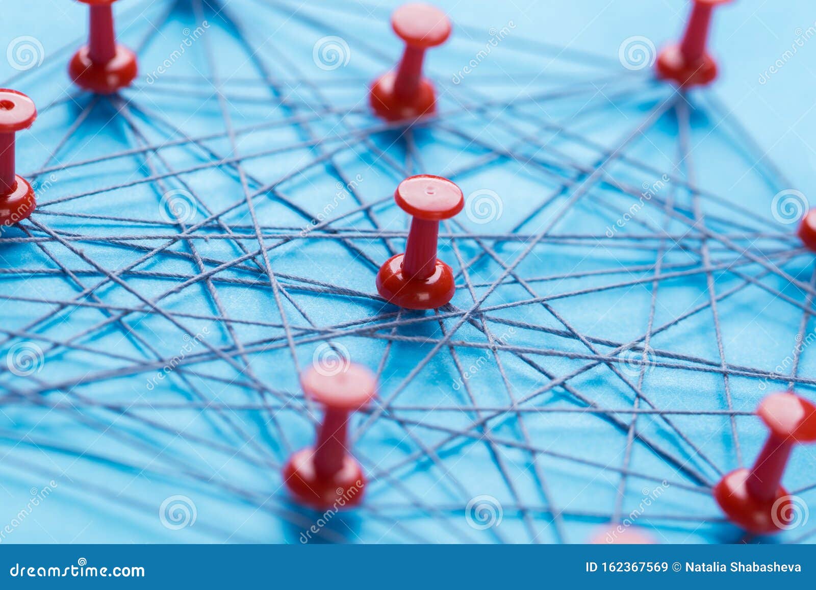 Network with Red Pins and String, an Arrangement of Colorful Pins ...