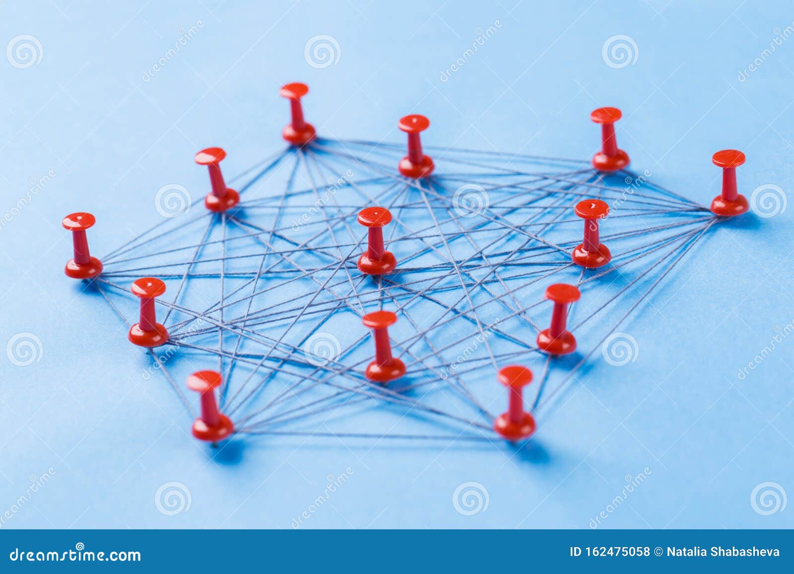 Network with Red Pins and String, an Arrangement of Colorful Pins ...