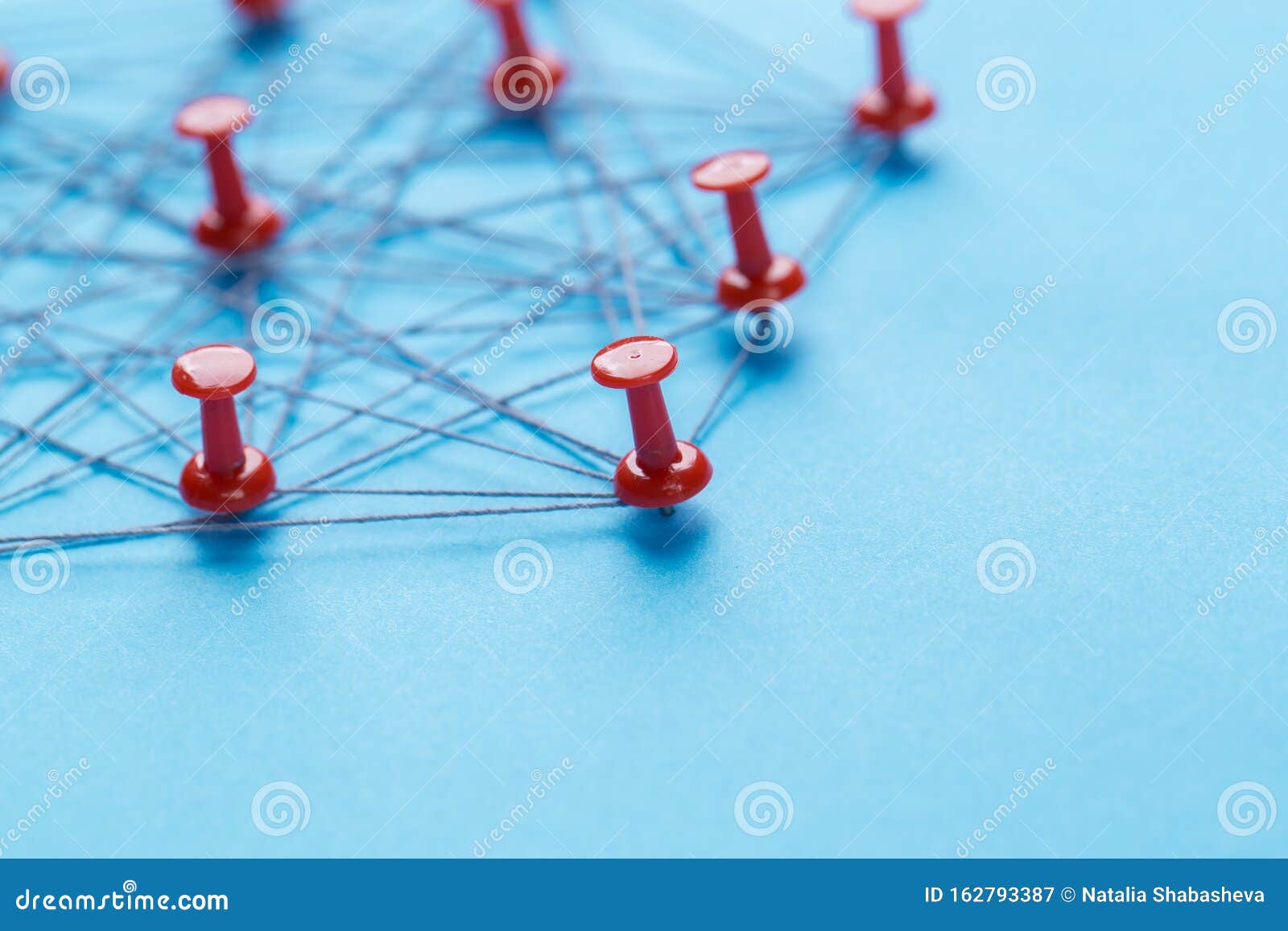 Network with Red Pins and String, an Arrangement of Colorful Pins ...