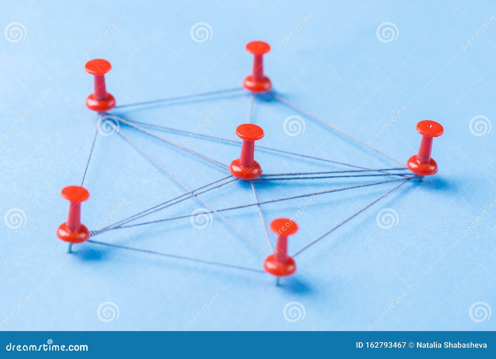 Network with Red Pins and String, an Arrangement of Colorful Pins ...