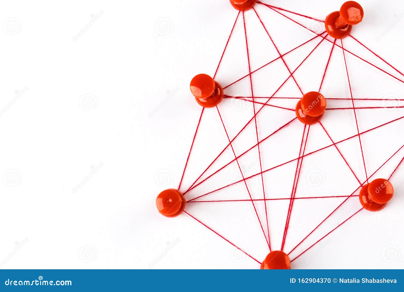 Network with Red Pins and String, Linked Together with String on a ...