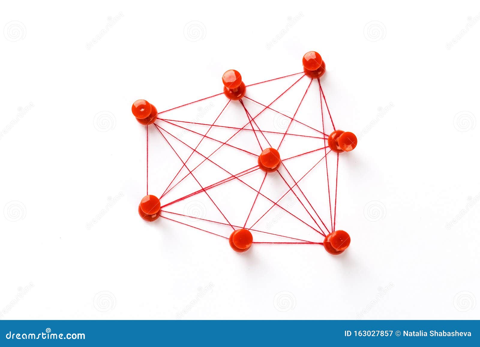 Network with Red Pins and String, Linked Together with String on a ...