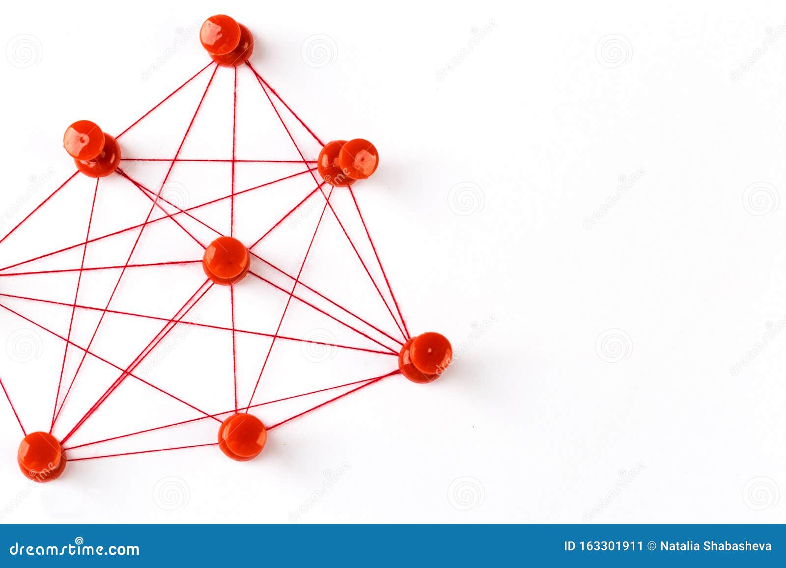 Network with Red Pins and String, Linked Together with String on a ...