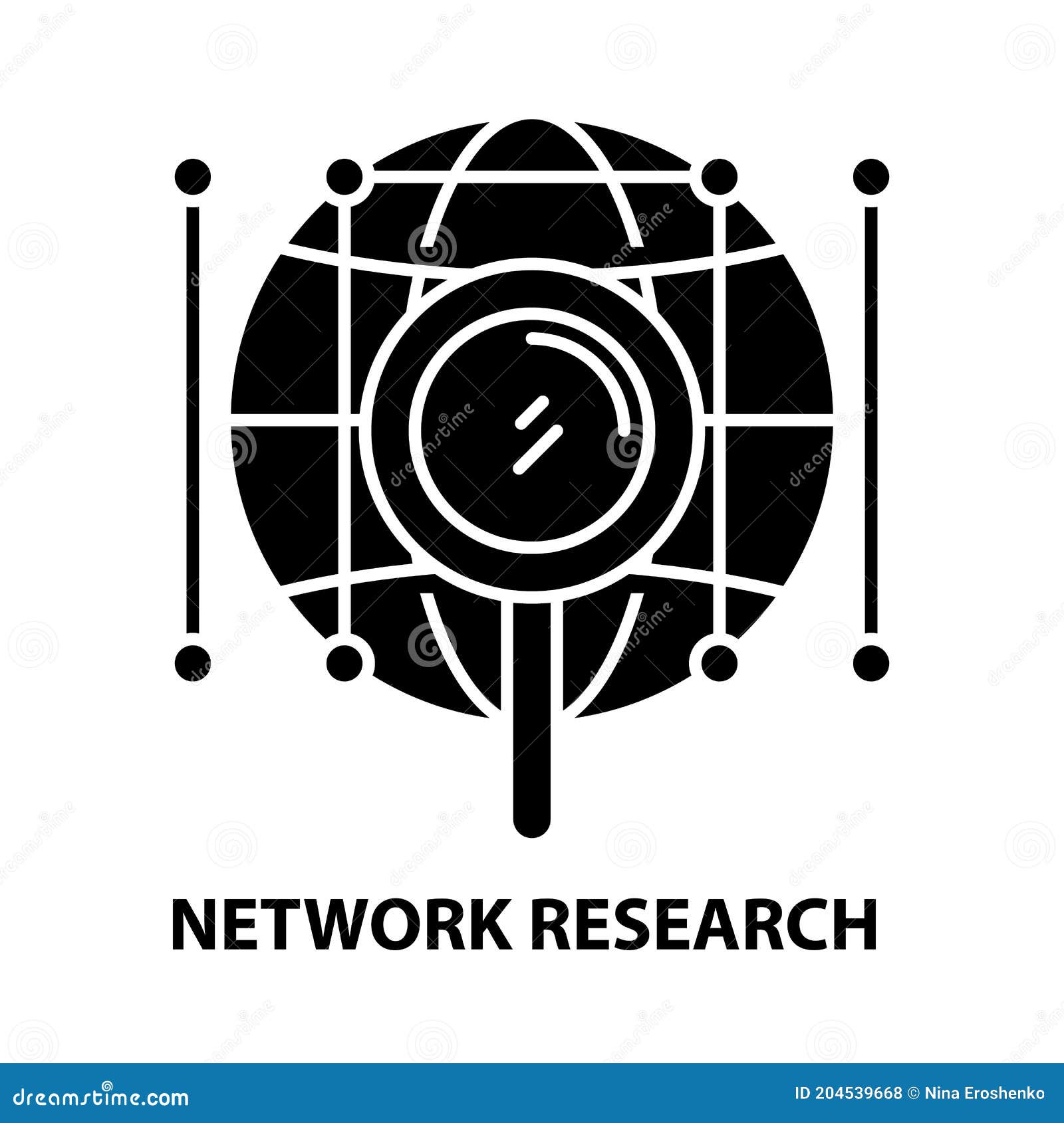 Network Research Icon, Black Vector Sign with Editable Strokes, Concept ...