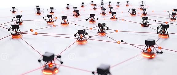 A Network of Robots is Shown in a White Background Stock Illustration ...