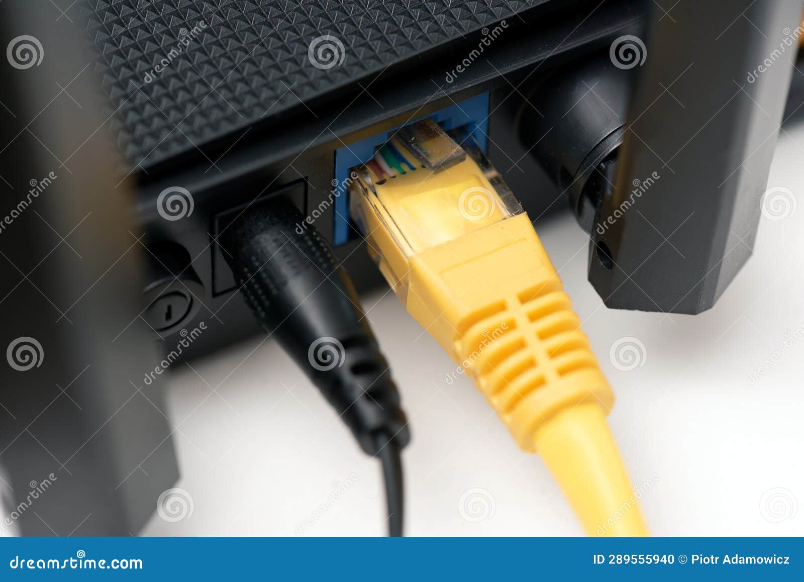 Network Router and Cable Connected, Close Up Stock Photo - Image of ...