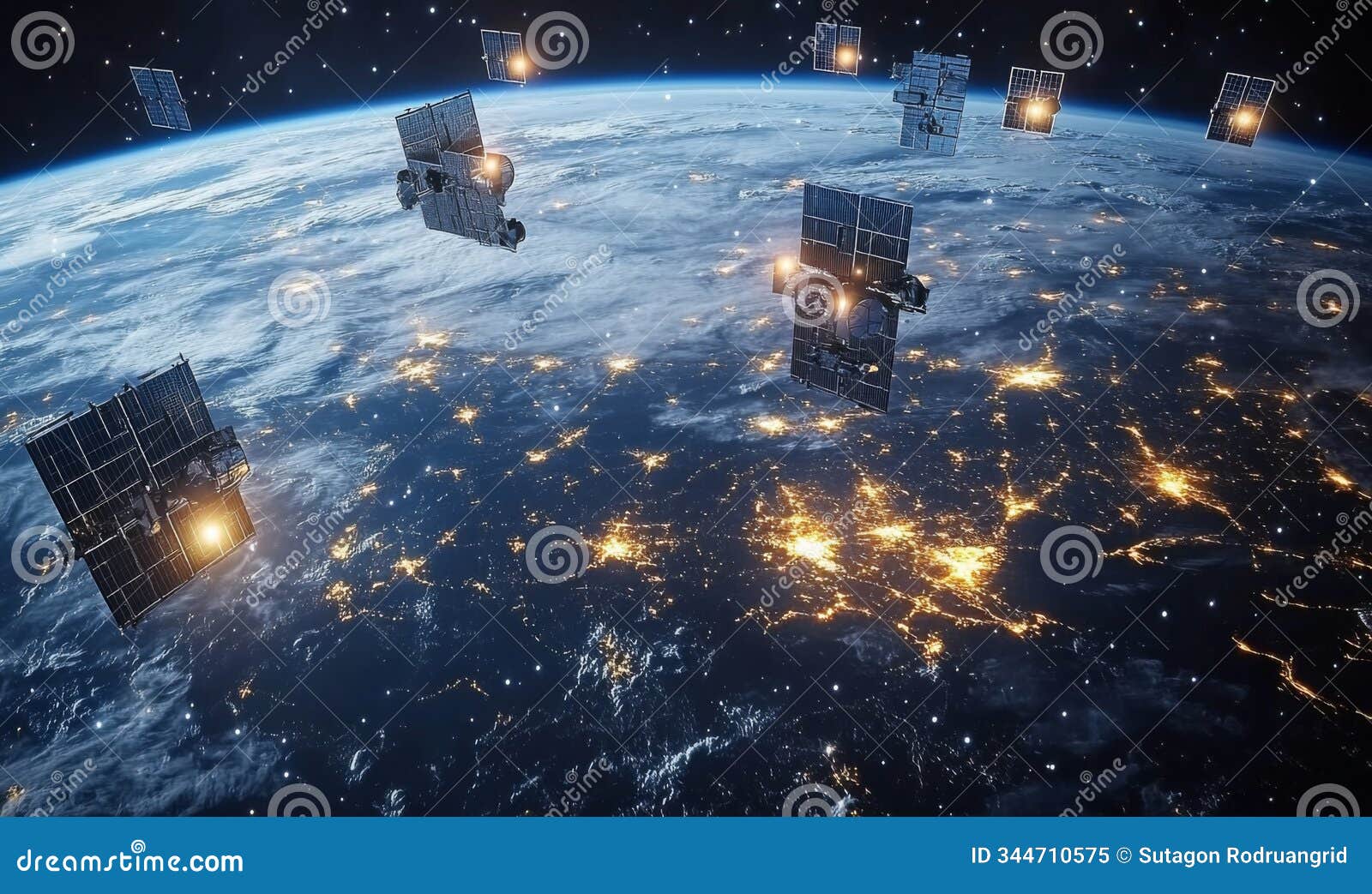 Set Satellites Orbiting The Planet, Location With House, Globe, City ...