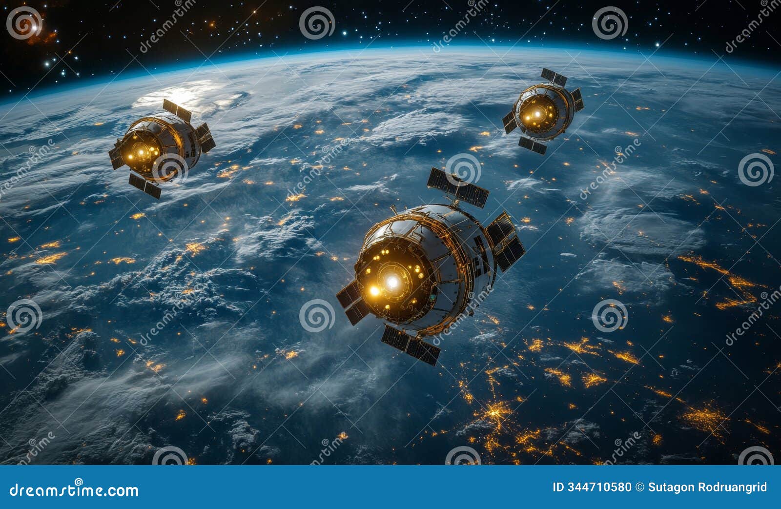 Set Satellites Orbiting The Planet, Location With House, Globe, City ...