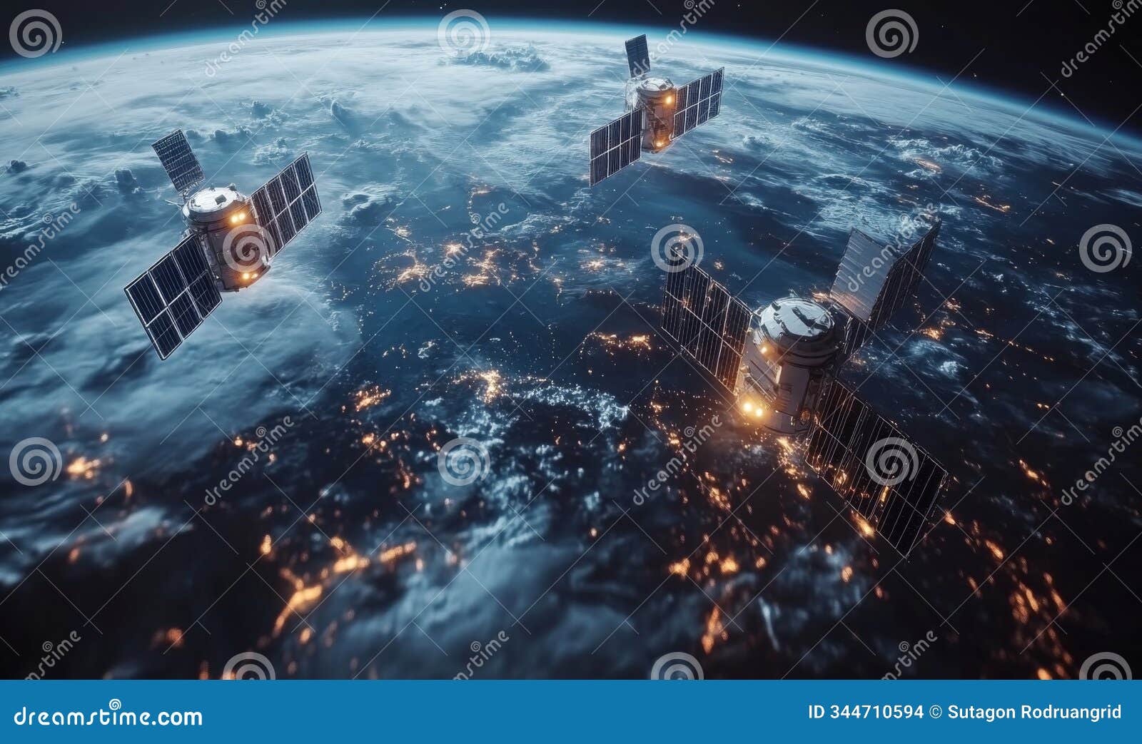 Network of Satellites Orbiting Earth, Providing Worldwide Communication ...
