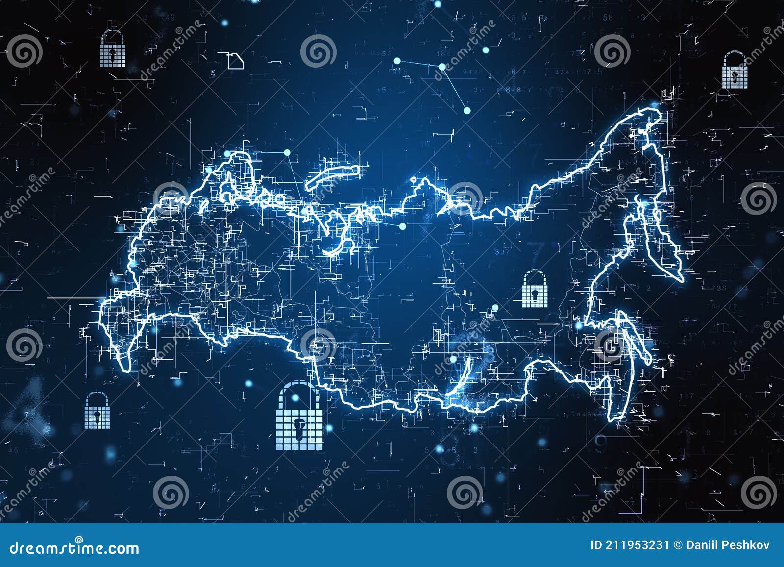 Network Security Concept with Digital Russia Map with Locks at Abstract ...