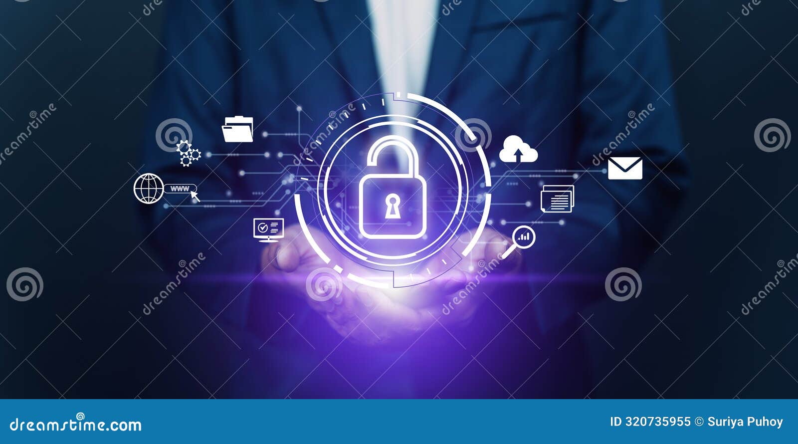 Network Security Cybersecurity and Privacy Concepts To Protect Data. Lock Icon and Internet ...