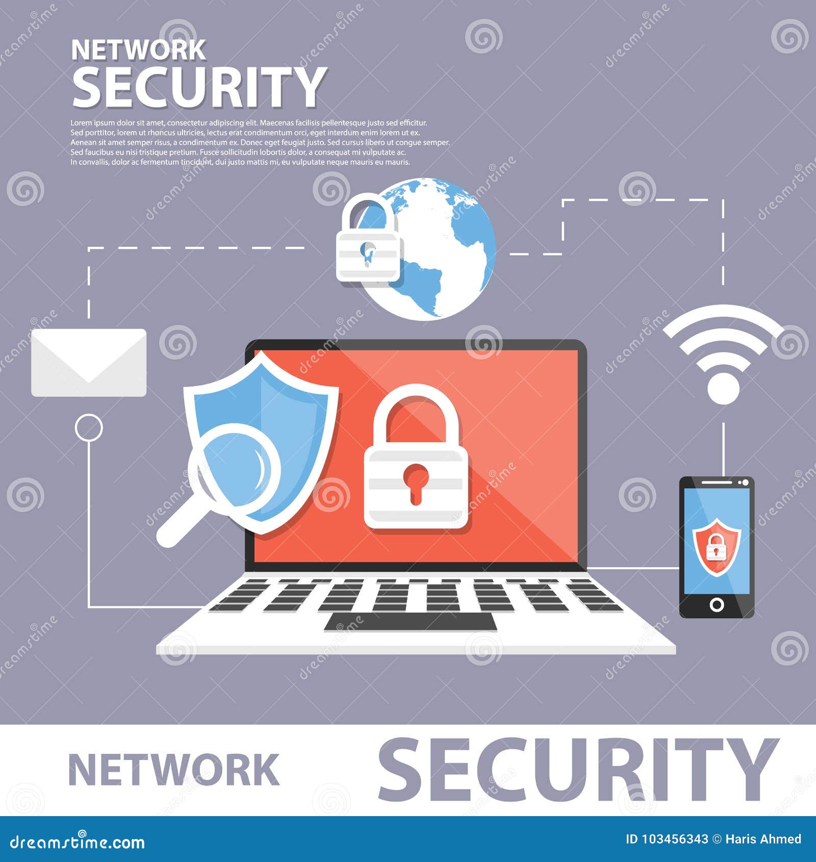 Network Security Flat Icon Banner Concept Stock Vector - Illustration ...