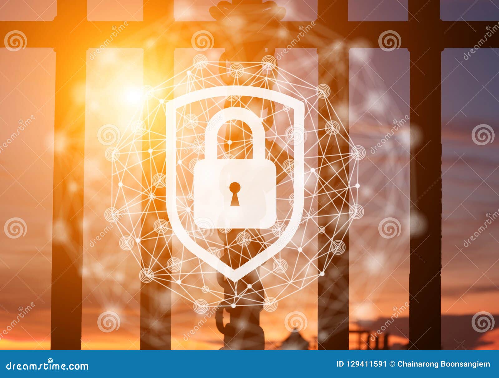 Network Security Icon with Graphic Diagram on Beautiful Sunset B Stock ...