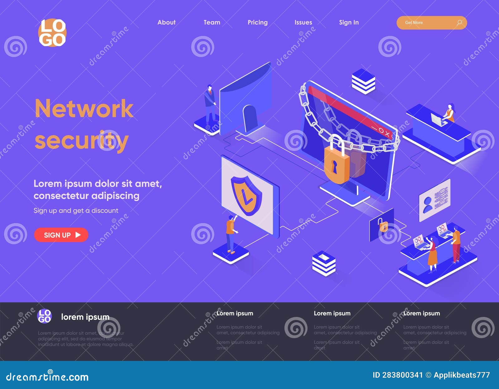 Network Security Isometric Landing Page. Firewall Software, Password ...
