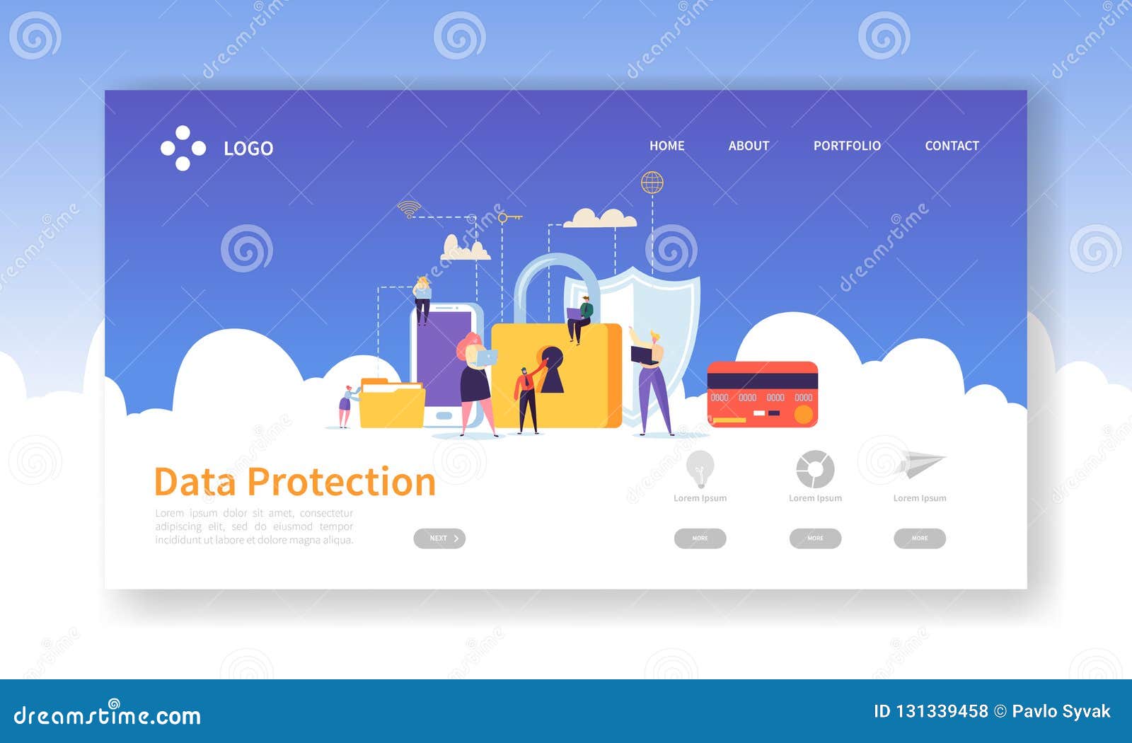 Network Security Landing Page. Data Protection Banner with Flat People ...