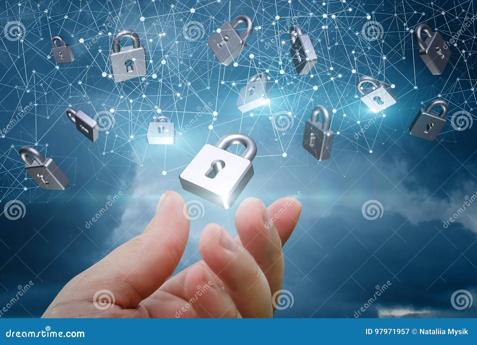 Network with Security Locks . Stock Image - Image of password, mobile ...