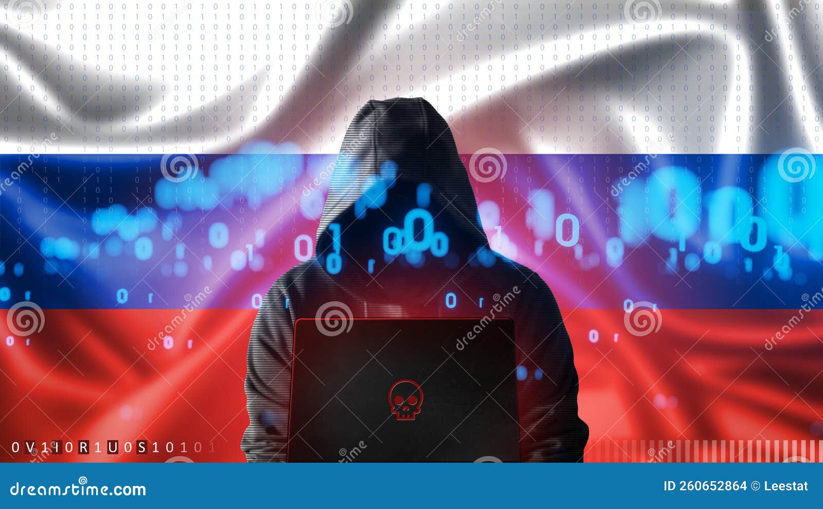 Cyber Threat from Russia. Russian Hacker at the Computer, on a ...