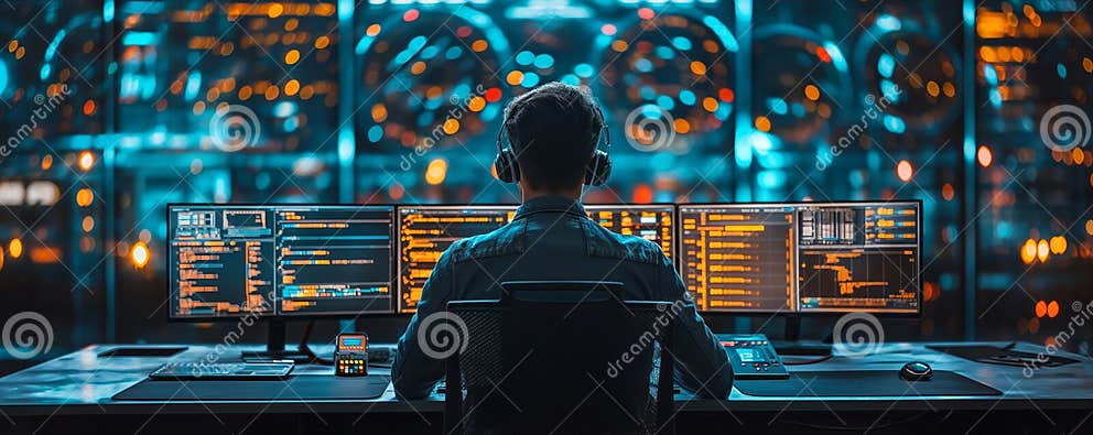 Network Security Professional at Workstations Stock Photo - Image of ...