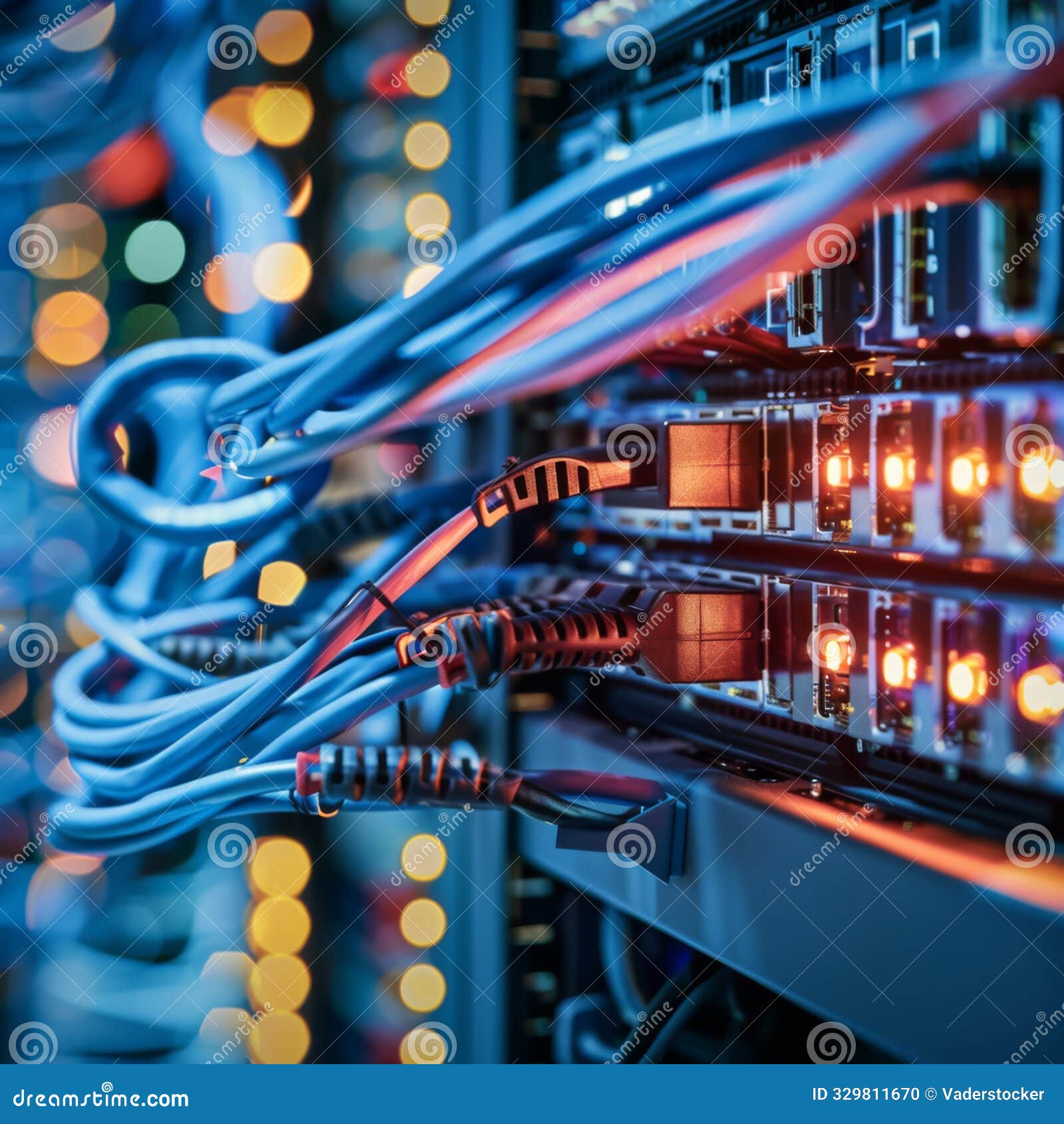 Network Server With Interconnected Cables And Luminous Ports Royalty ...