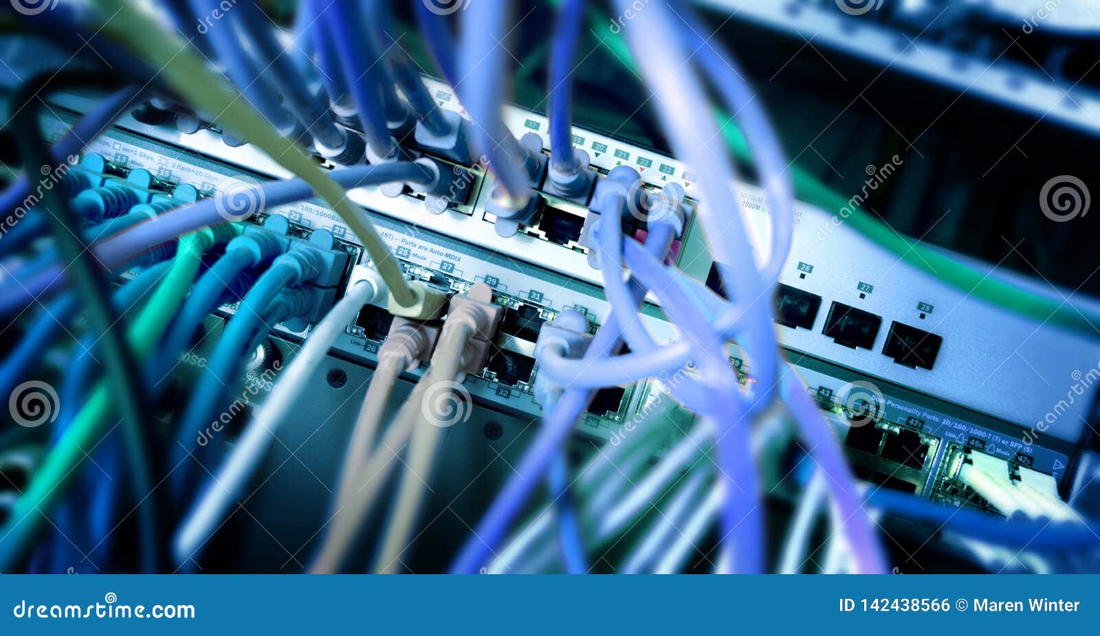 Network Server Panel with Colorful Ethernet Cable on Switches in a ...