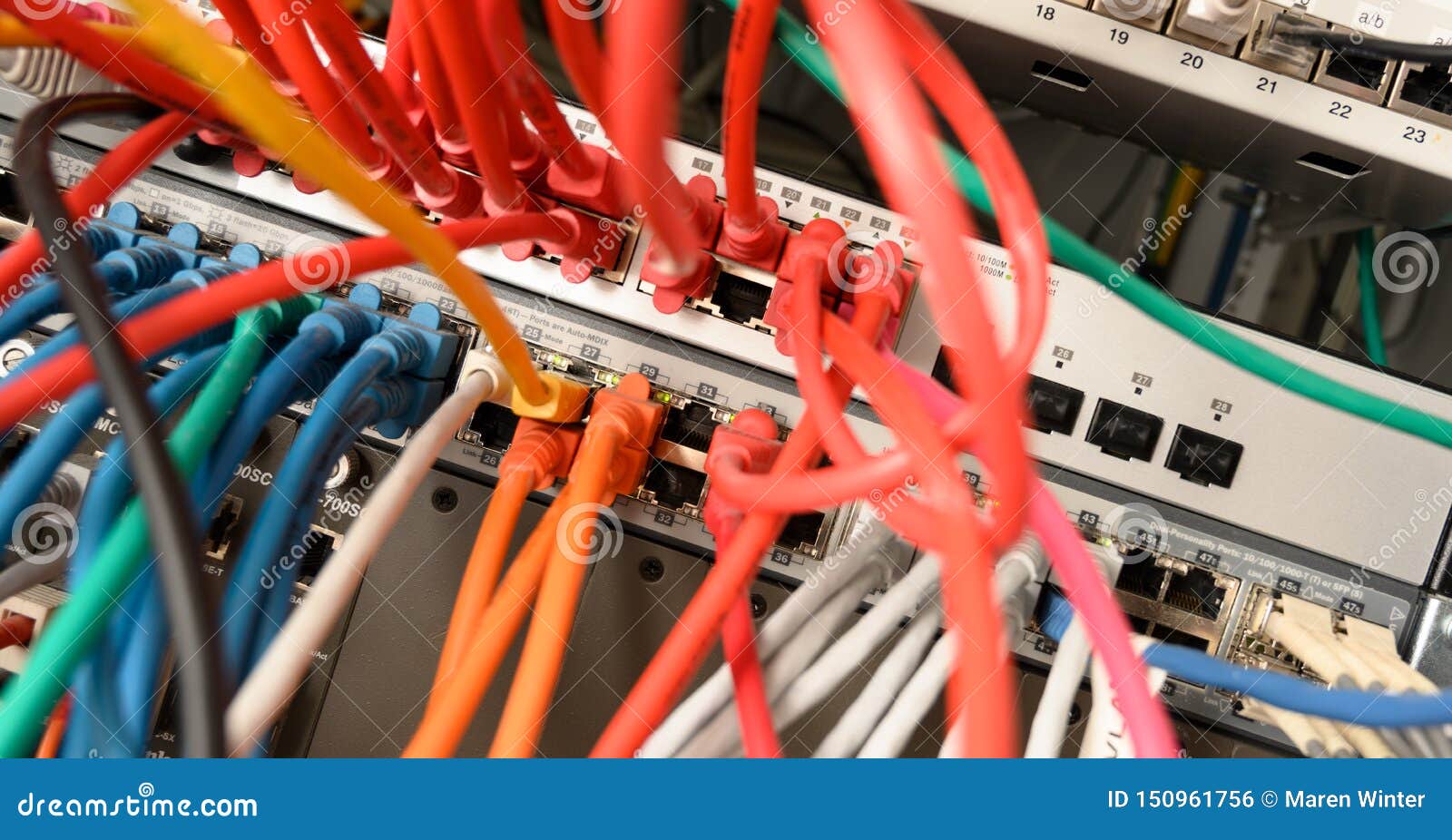 Network Server Panel with Colorful Ethernet Cable on Switches in a ...