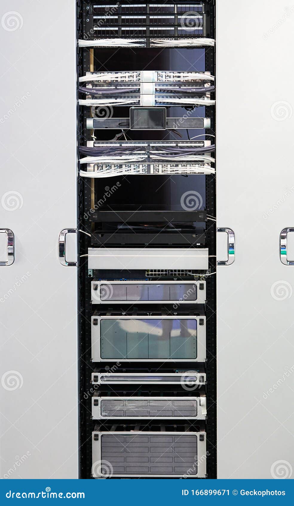 Network Server Panel, Switch and Patch Cord Cable in Data Center Stock ...