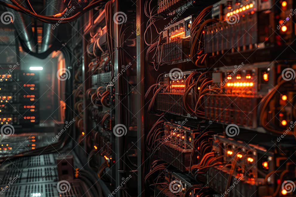 Server Room with Computers and Cables is Generating Heat and Glowing ...