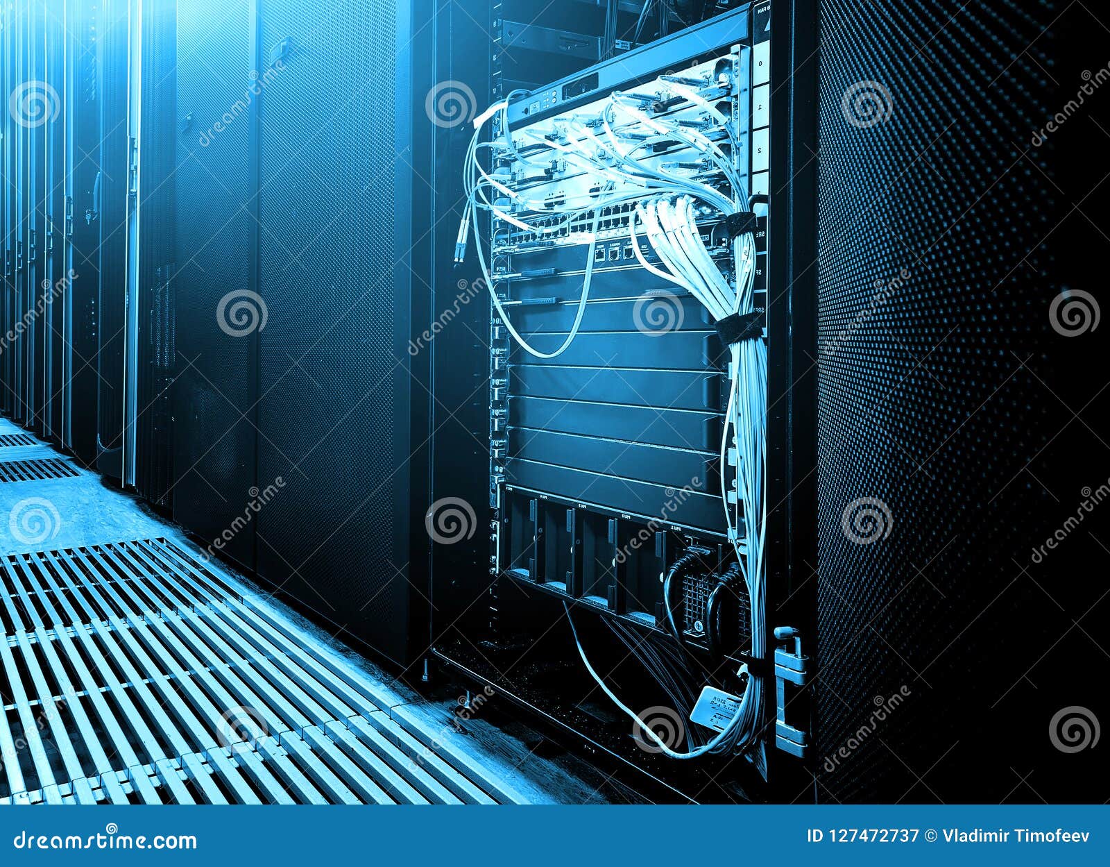 Network Server Room with Computers for Digital Communications and ...