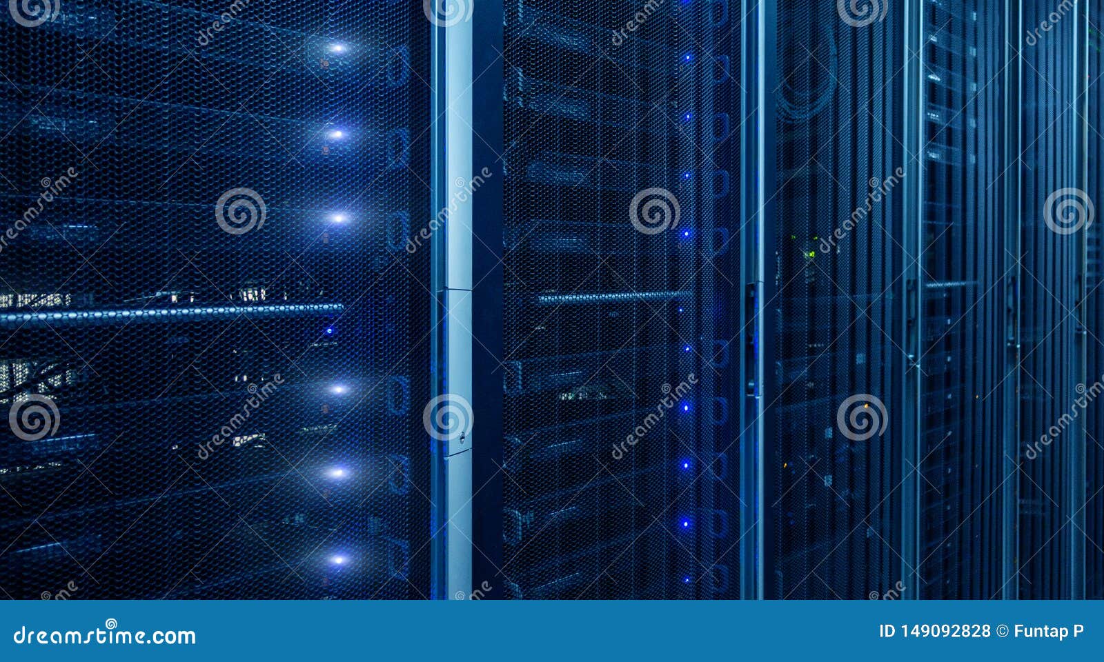 Network Server Room with Racks in Data Center. Blink Led Lamp. Stock ...