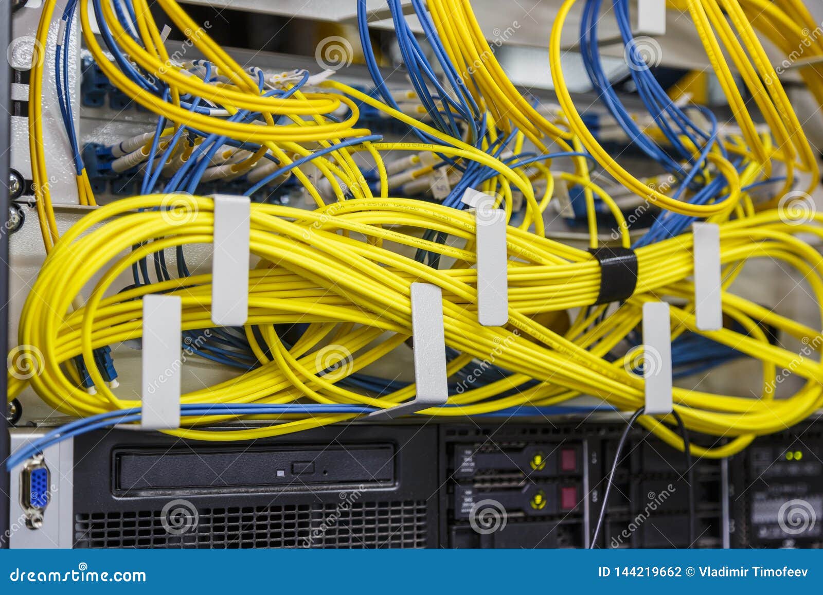 Network Server Room Routers with Fusebox Panel. Neatly Twisted Wires ...